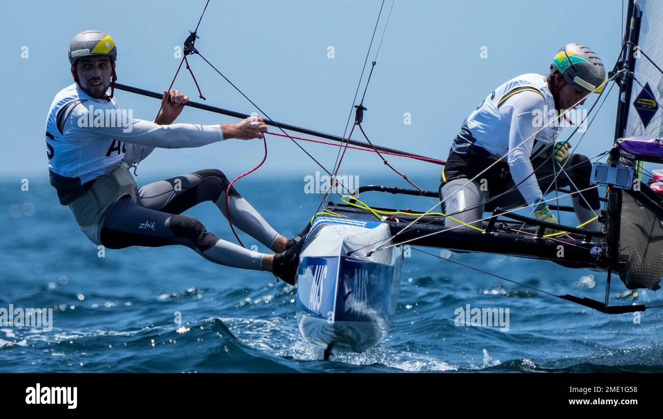 Australia's Jason Waterhouse and Lisa Darmanin compete during the Nacra ...
