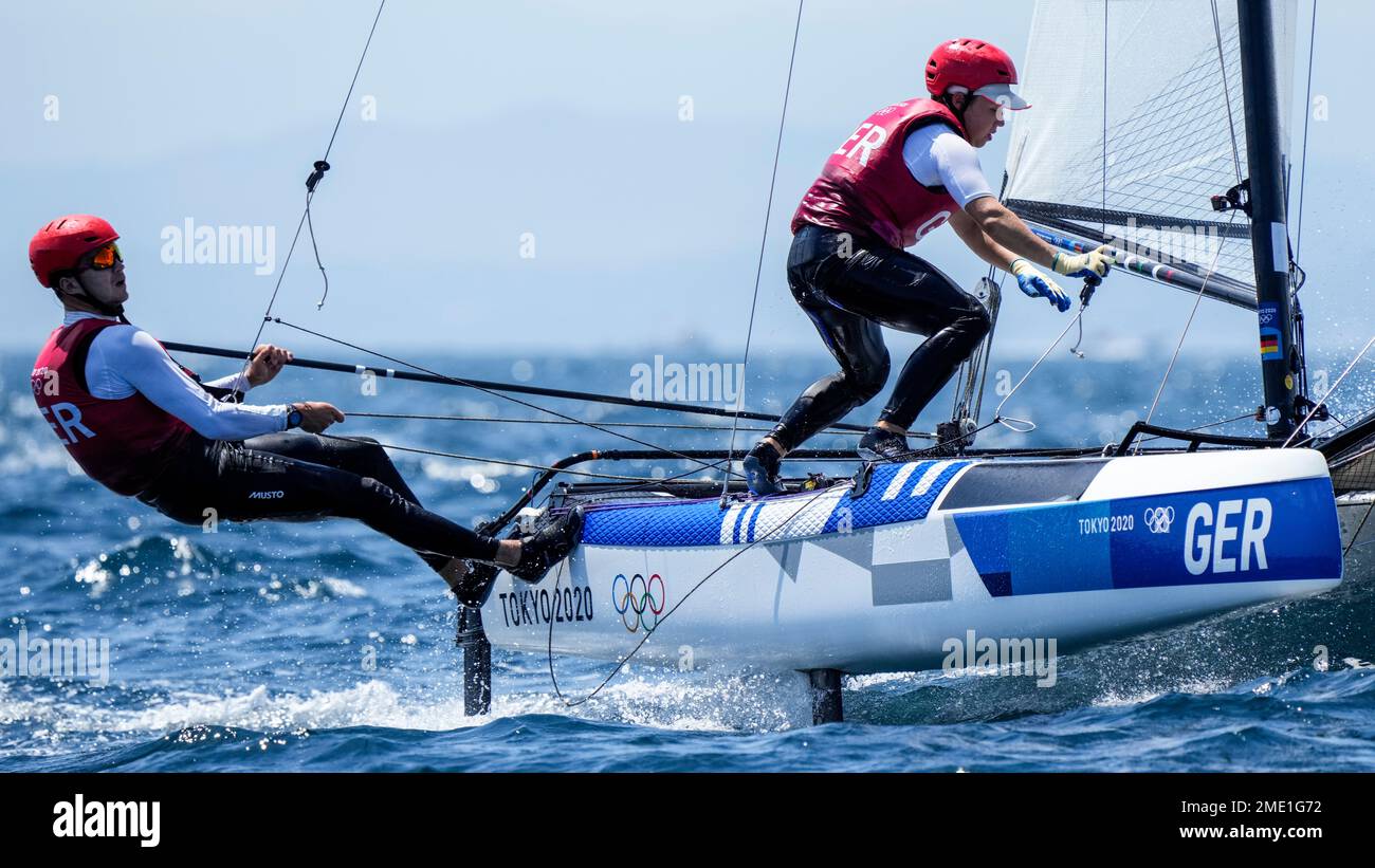 Germany's Alicia Stuhlemmer and Paul Kohloff compete during the Nacra ...