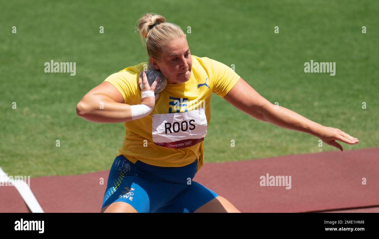 Sweden's Fanny Roos competes in the final of the women's shot put at ...