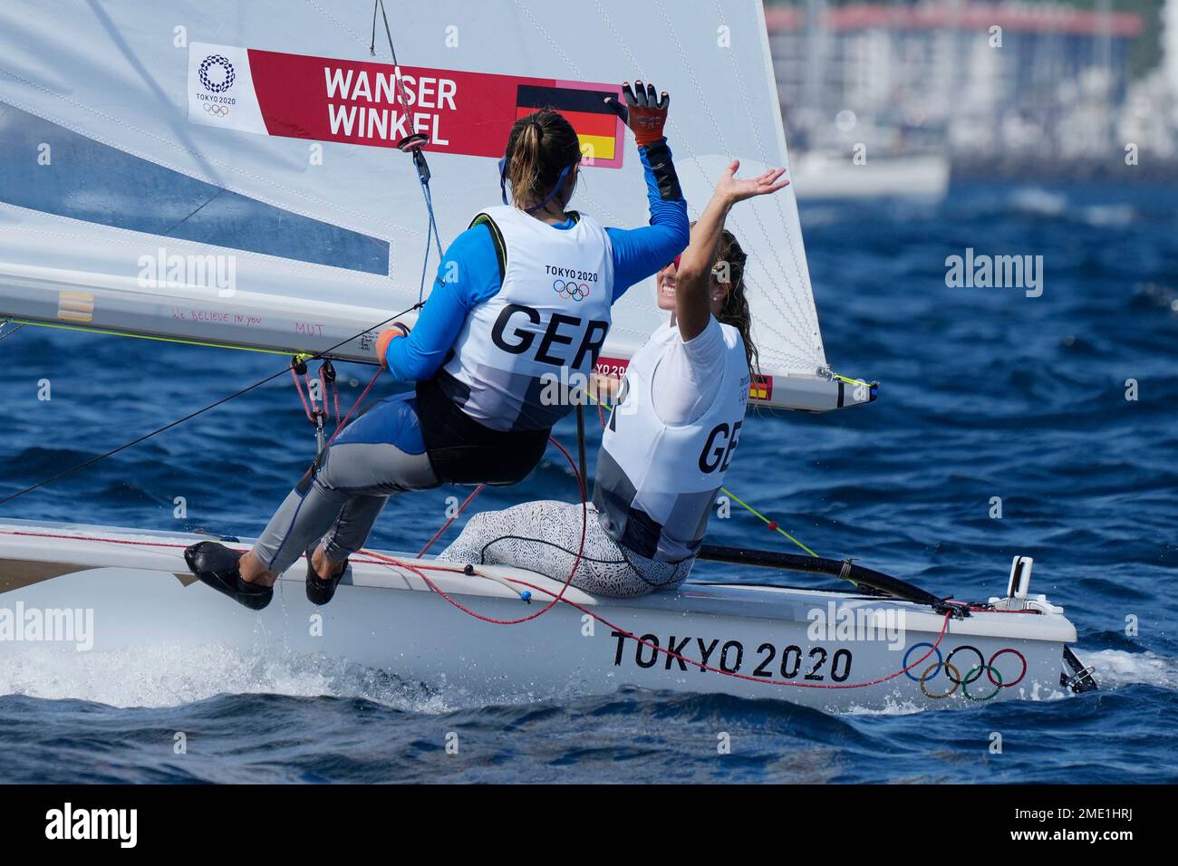 Germany's Luise Wanser and Anastasiya Winkel congratulate each other at ...