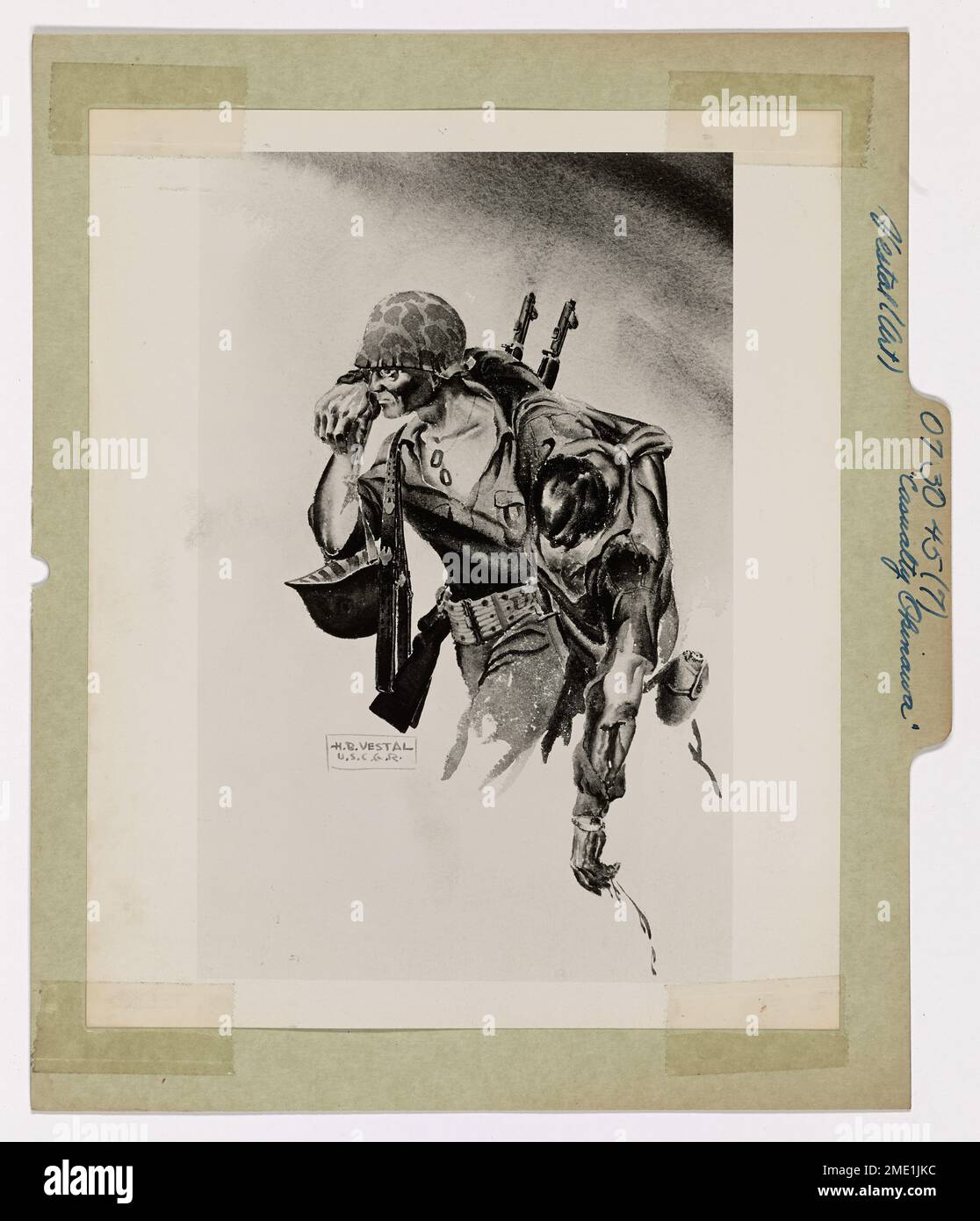 This artwork by combat artist Herman B. Vestal depicts a Marine and his ...
