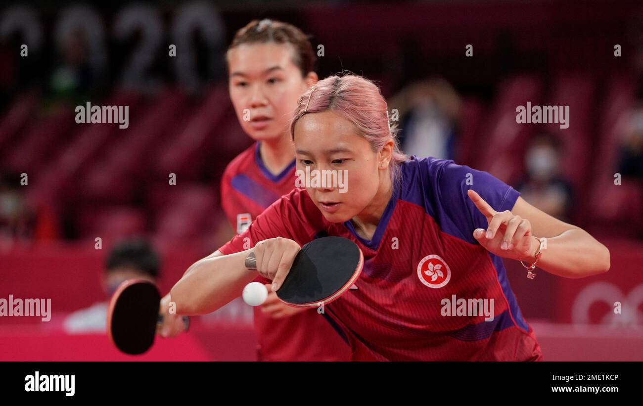 Hong Kong's Minnie Soo Wai-yam, right, and Lee Ho-ching compete during ...