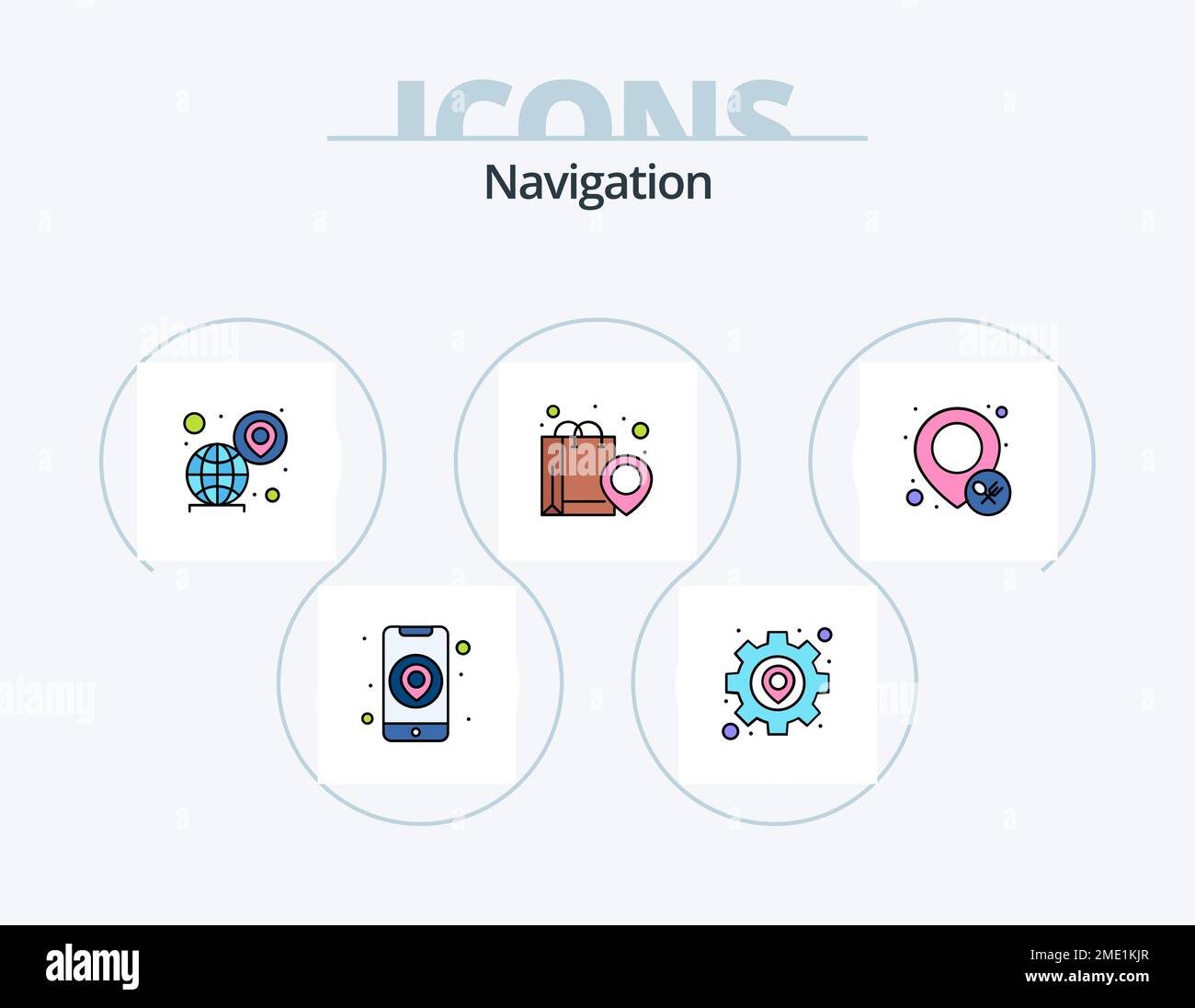 Navigation Line Filled Icon Pack 5 Icon Design. . gps. location. crosshairs. flight destination ...