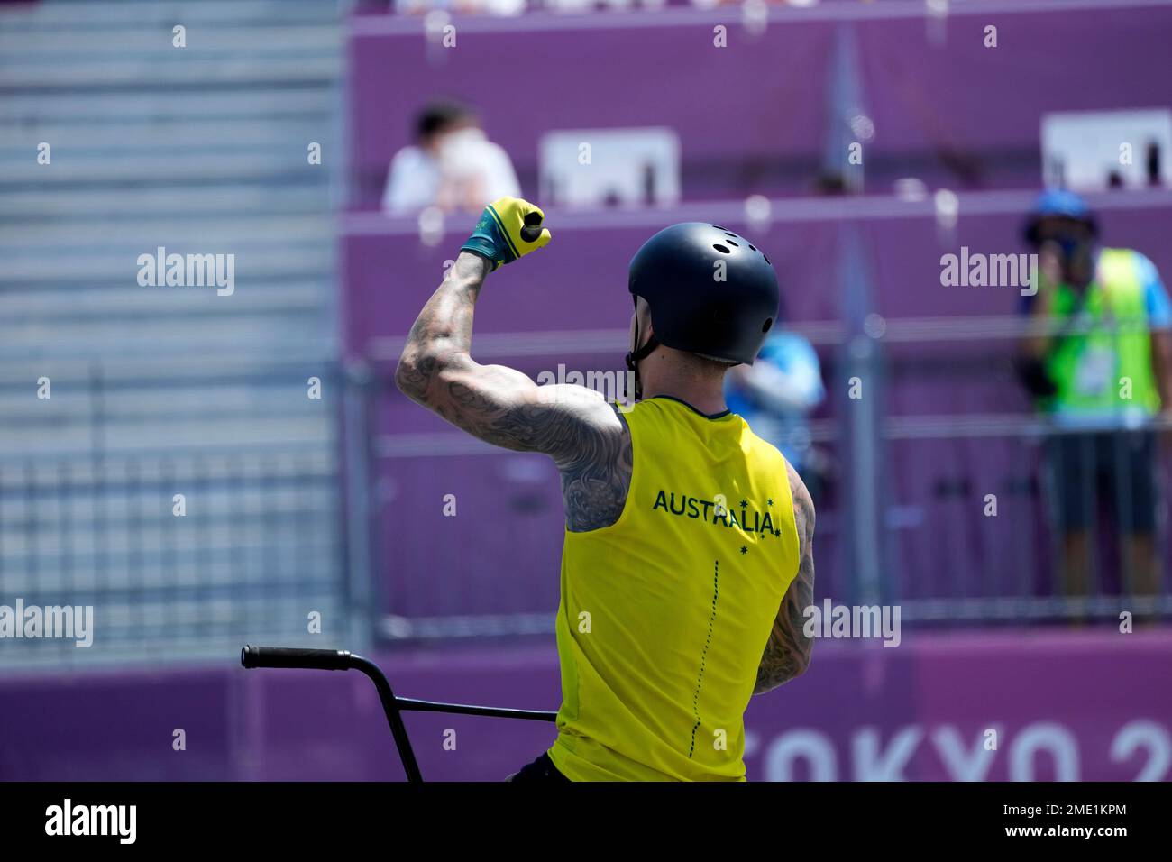 Logan Martin of Australia gestures after competing in the men's BMX ...