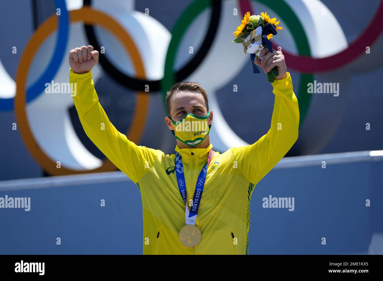 Logan Martin of Australia poses with his gold medal in the men's BMX ...