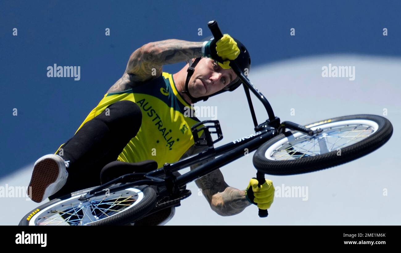Logan Martin of Australia competes in the men's BMX freestyle final at ...