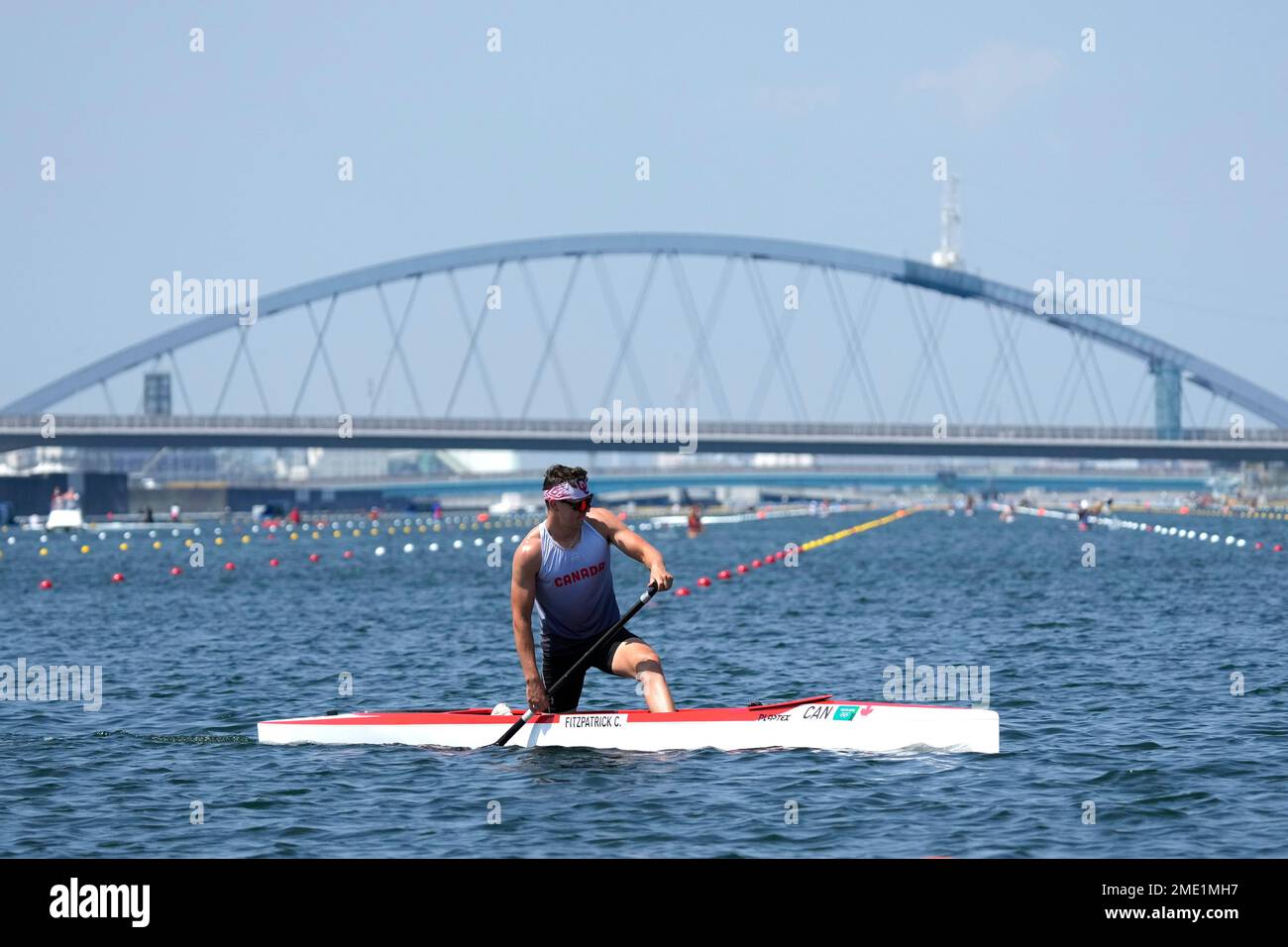 Connor Fitzpatrick of Canada trains during a canoe sprint training ...