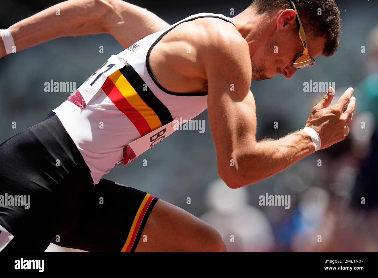 Kevin Borlee, of Belgium, competes in a heat in the men's 400-meter run ...