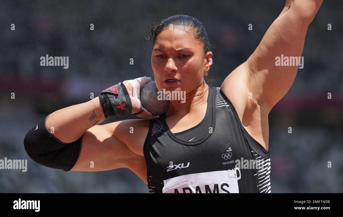 Valerie Adams, of New Zealand, competes in the final of the women's ...