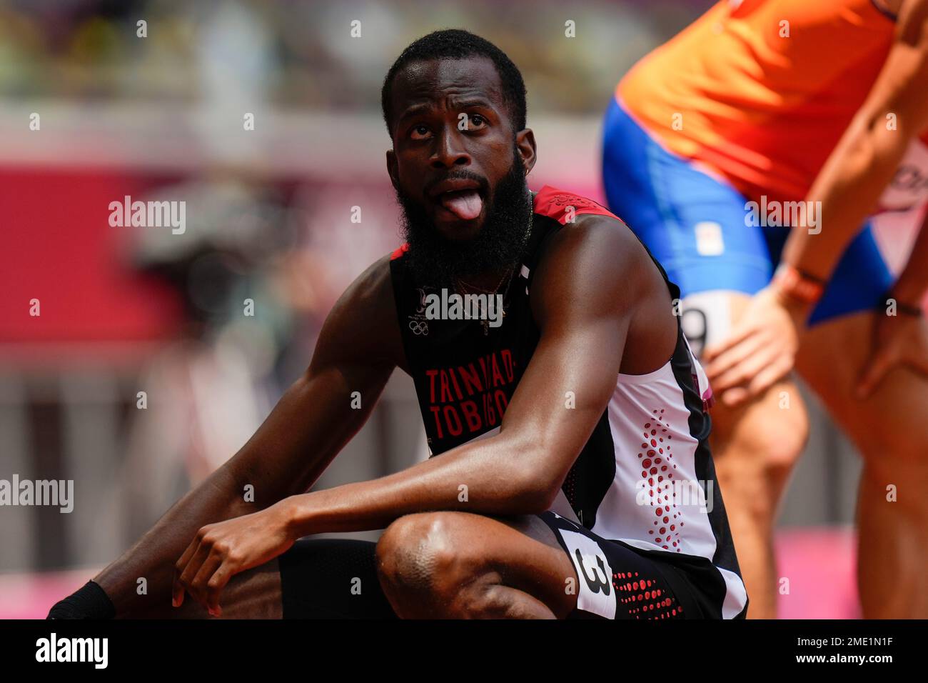 Deon Lendore, of Trinidad and Tobago, watches after a heat in the men's ...