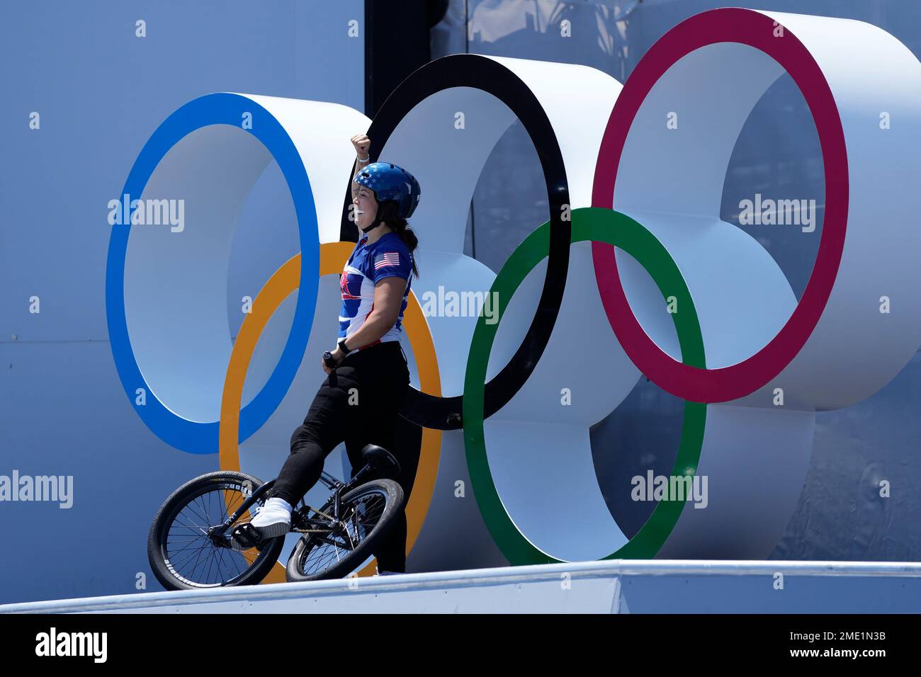 Perris Benegas of the United States reacts after competing in the women ...