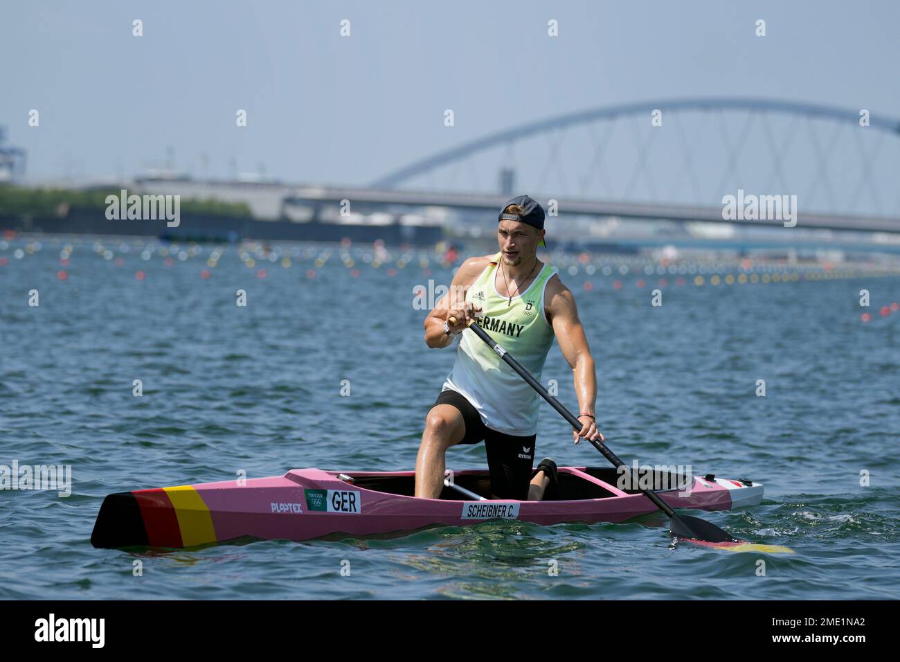 Conrad-Robin Scheibner of Germany trains for the Canoe Sprint at the 2020 Summer Olympics ...