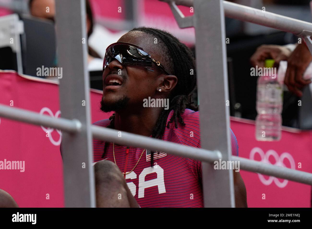 Randolph Ross, of United States, watches after a heat in the men's 400 ...