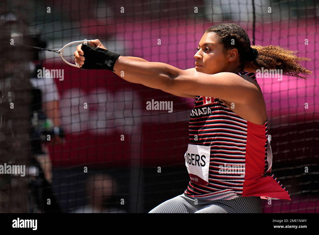 Camryn Rogers, of Canada, competes in the qualification rounds of the ...