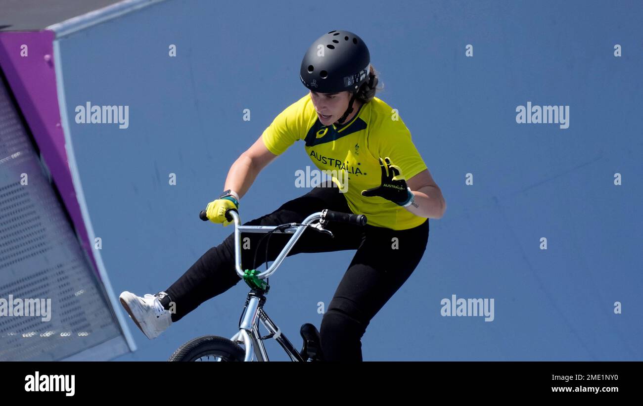 Natalya Diehm of Australia competes in the women's BMX freestyle final ...