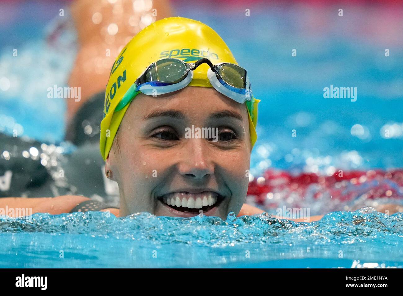 Emma Mckeon, of Australia, smiles after winning the gold medal in a ...