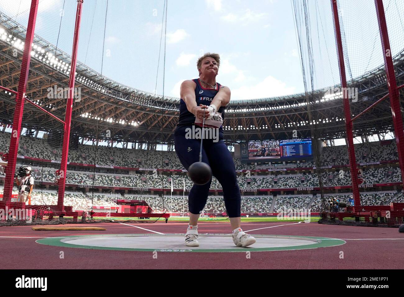 Alexandra Tavernier, of France, competes in the women's hammer throw at ...