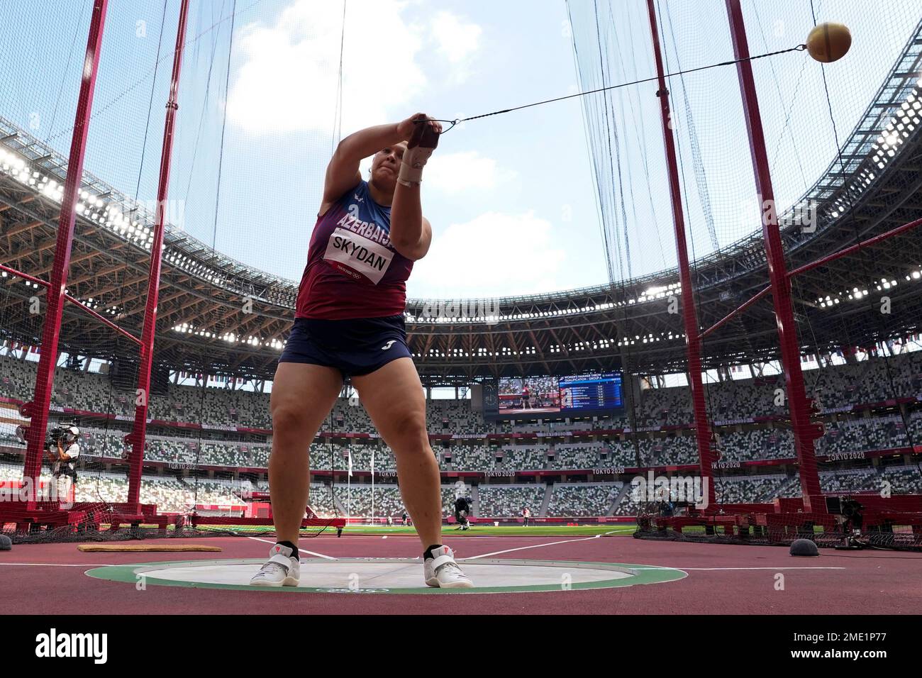 Hanna Skydan, of Azerbaijan, competes in the women's hammer throw at ...