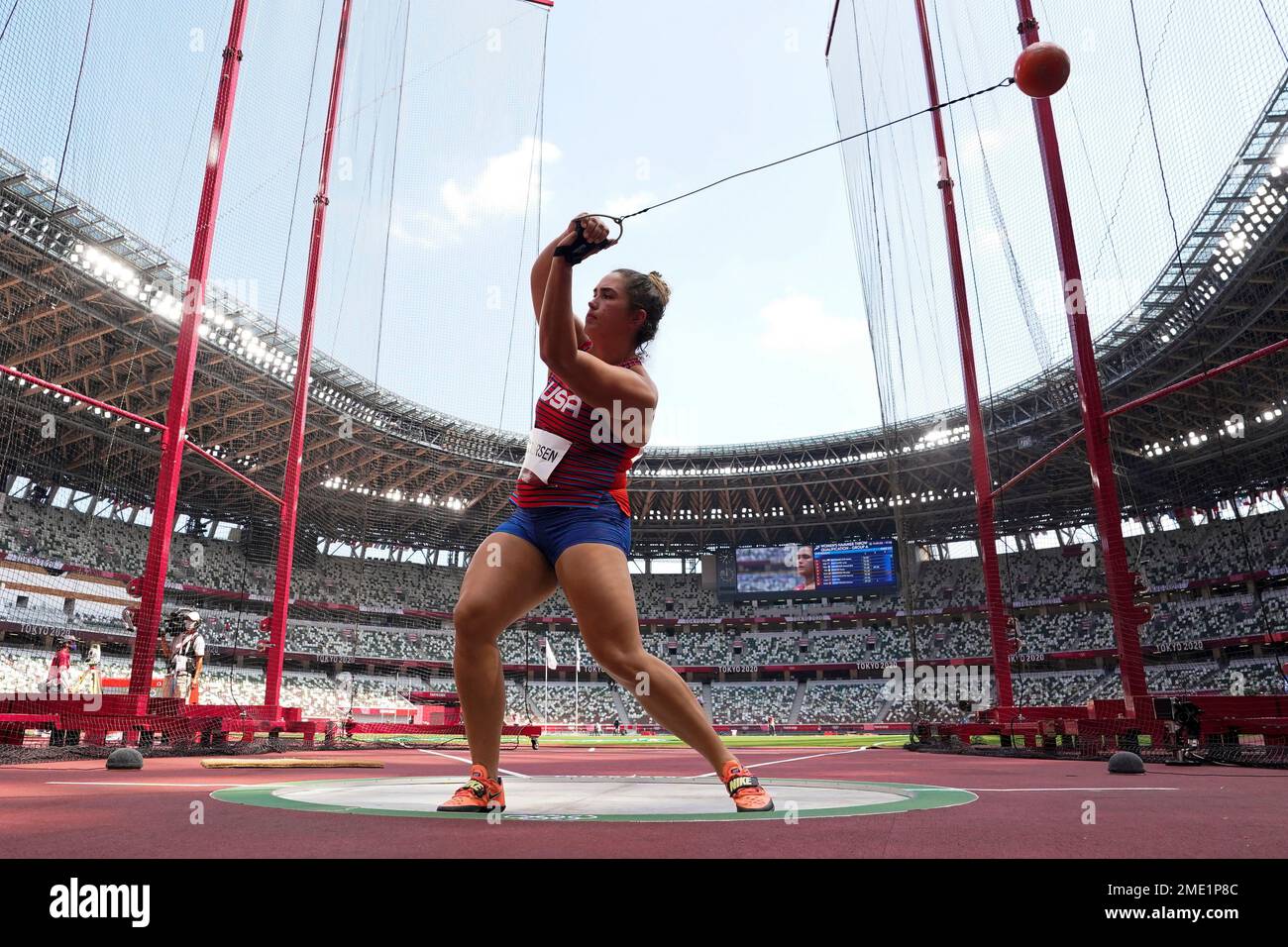 Brooke Andersen, of United States, competes in the women's hammer throw ...