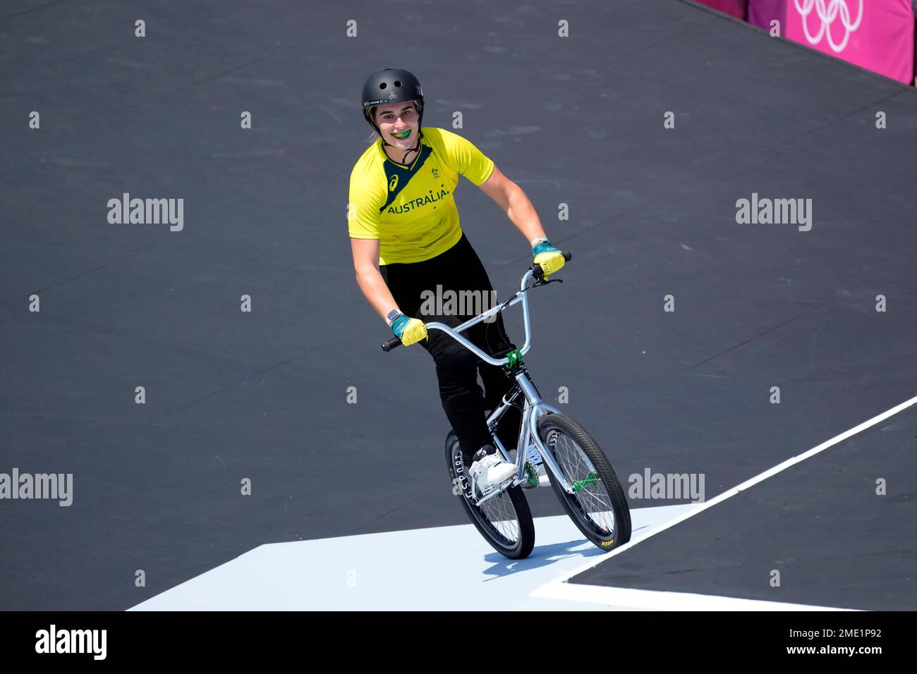 Natalya Diehm of Australia competes in the women's BMX freestyle final ...