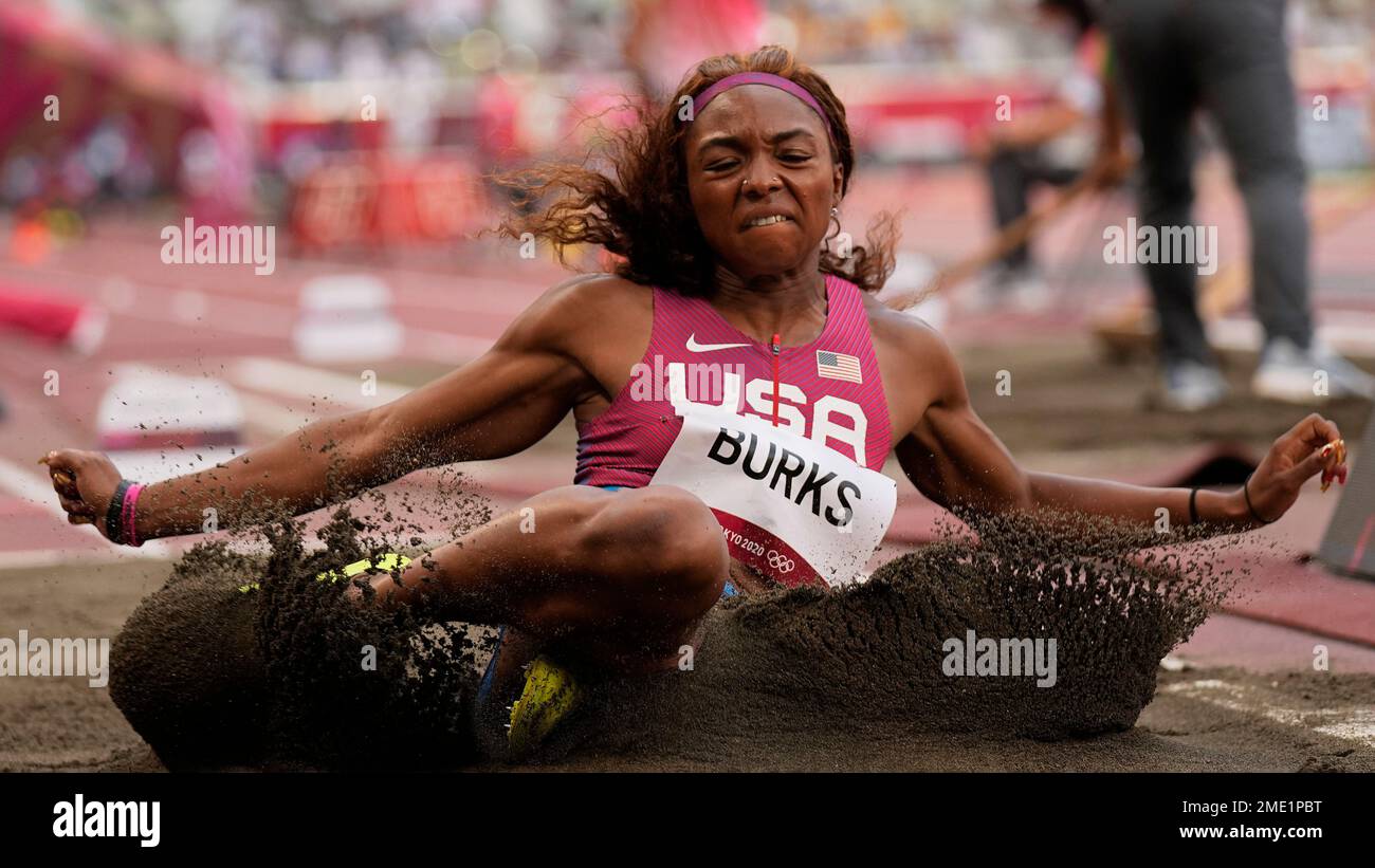Quanesha Burks, of the United States, competes in the qualification ...