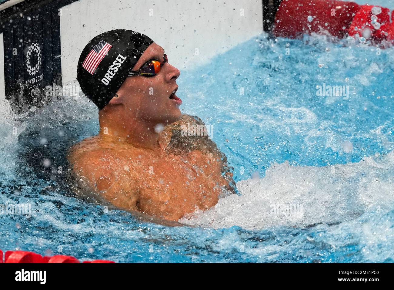 Caeleb Dressel, of United States, finish the men's 50-meter freestyle ...