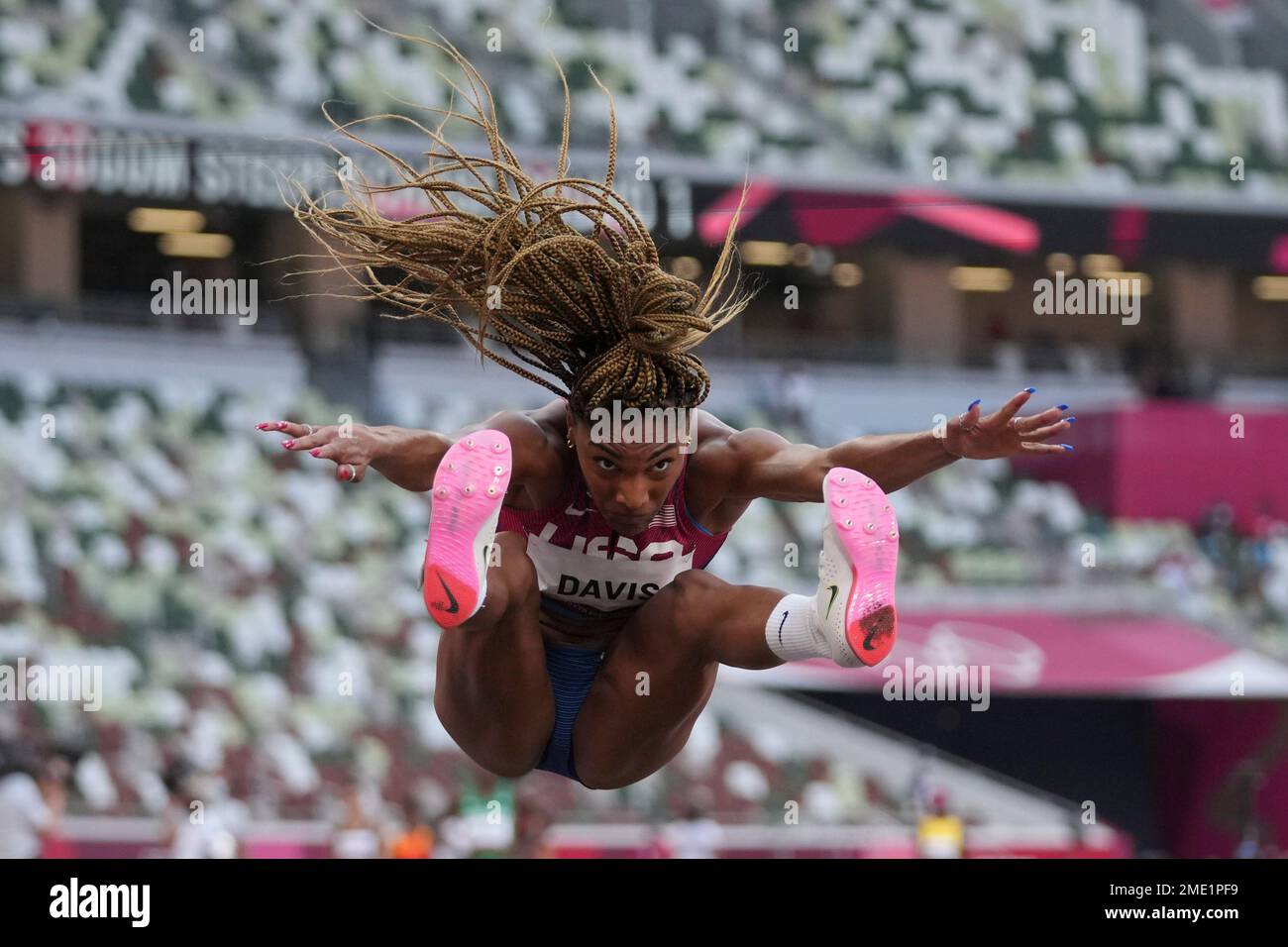 Tara Davis, of the United States, competes in the qualification rounds ...