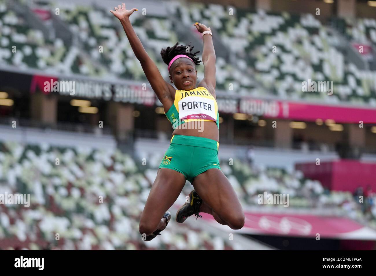 Chanice Porter, of Jamaica, competes in the qualification rounds of the ...