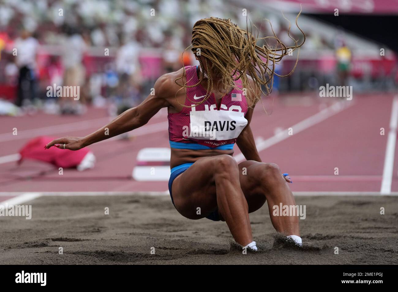 Tara Davis, of the United States, competes in the qualification rounds ...