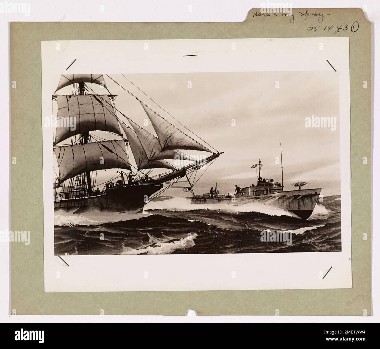 Artwork by Hunter Wood depicts a U.S. Coast Guard 83-foot boat speeding ...