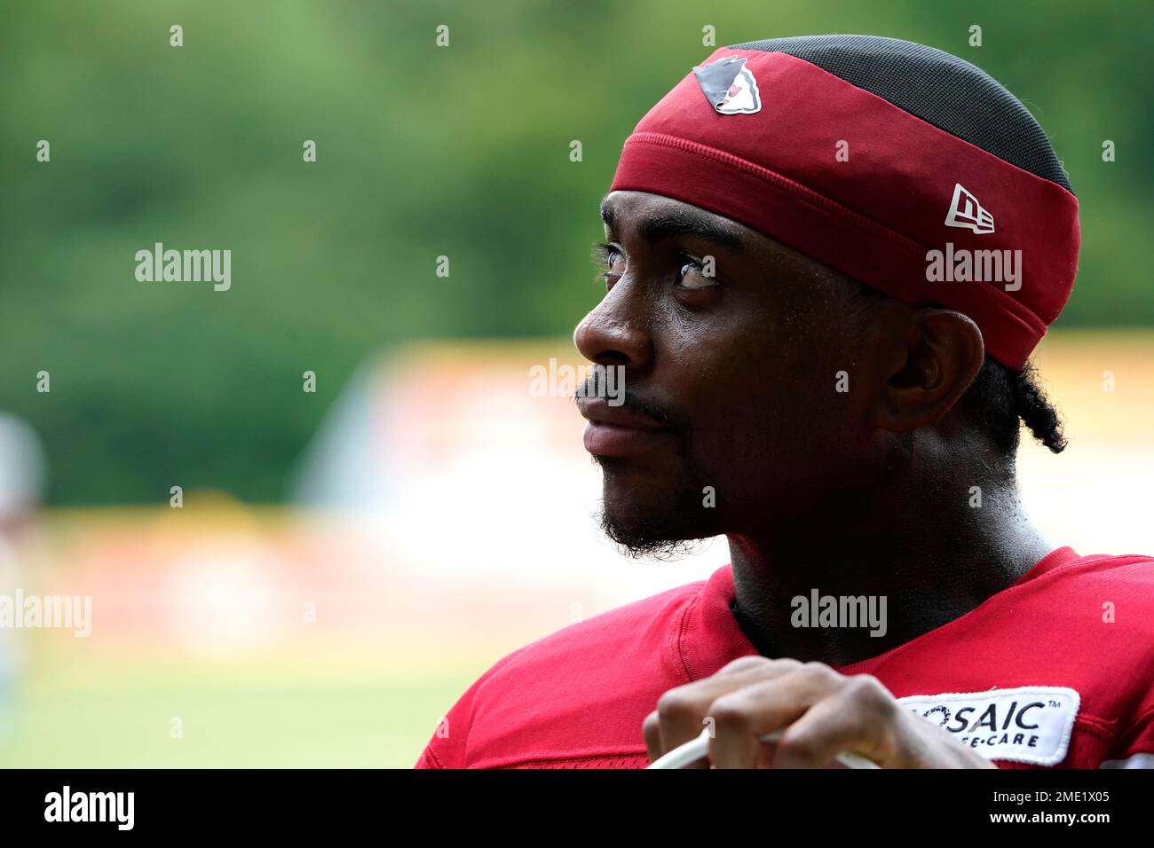Kansas City Chiefs running back Jerick McKinnon waits to be interviewed ...
