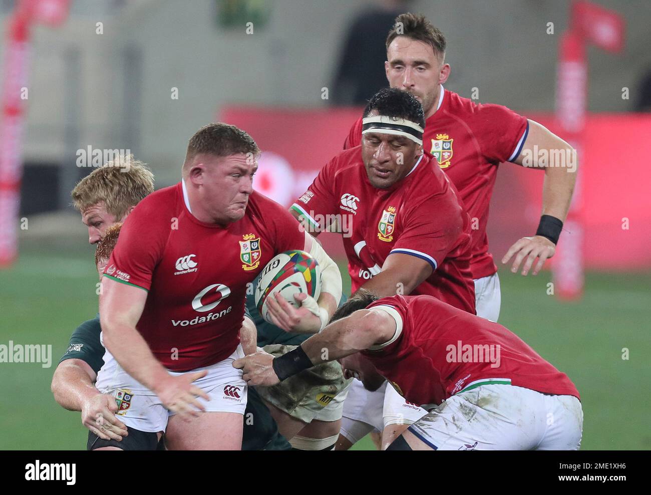 British and Irish Lions' Luke Cowan-Dickie makes a break from a ruck ...