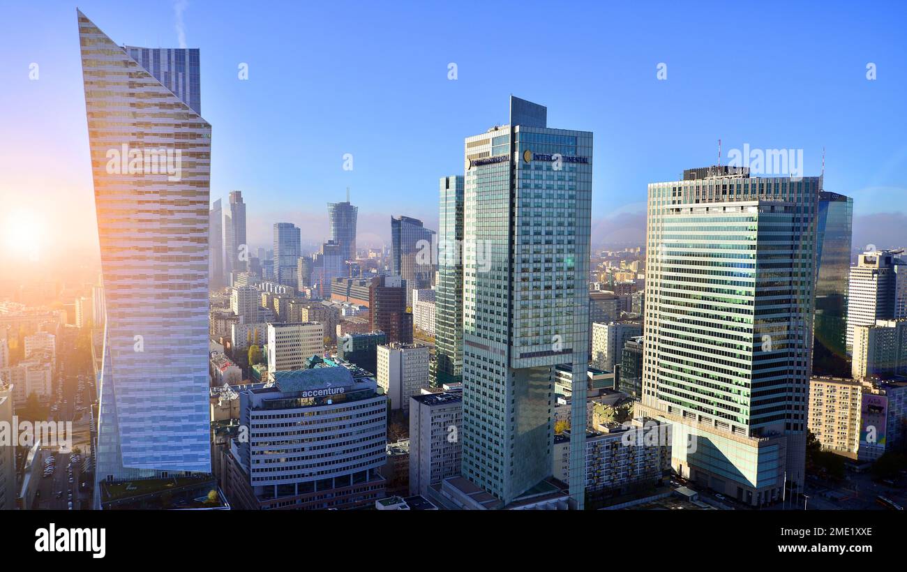 Warsaw, Poland. 6 November 2022. Aerial cityscape of Warsaw city from ...