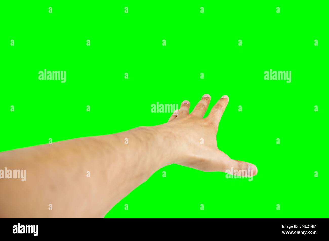 Close-up one hand a helping on isolated cutout on green background with ...