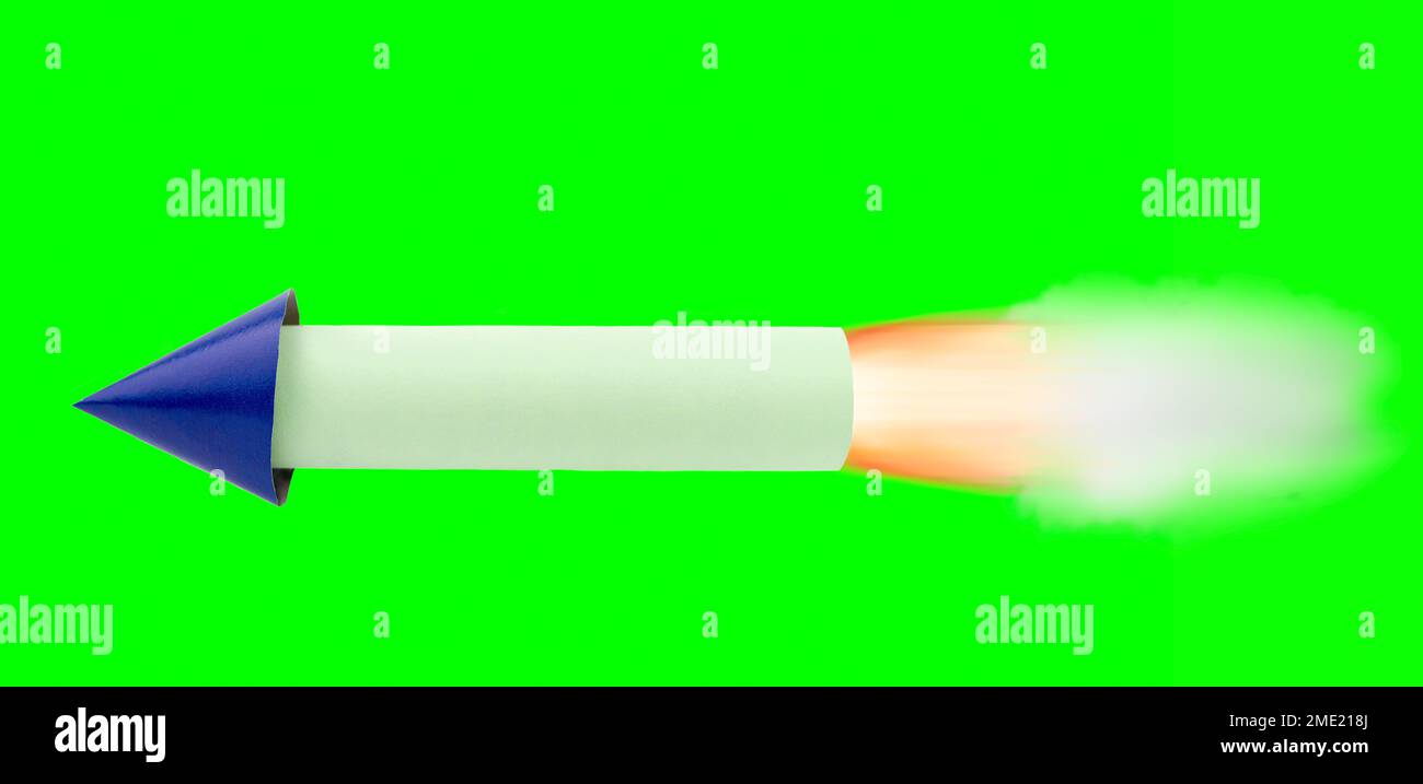 detail of rocket with propulsion and fire in the queue, isolated cutout ...