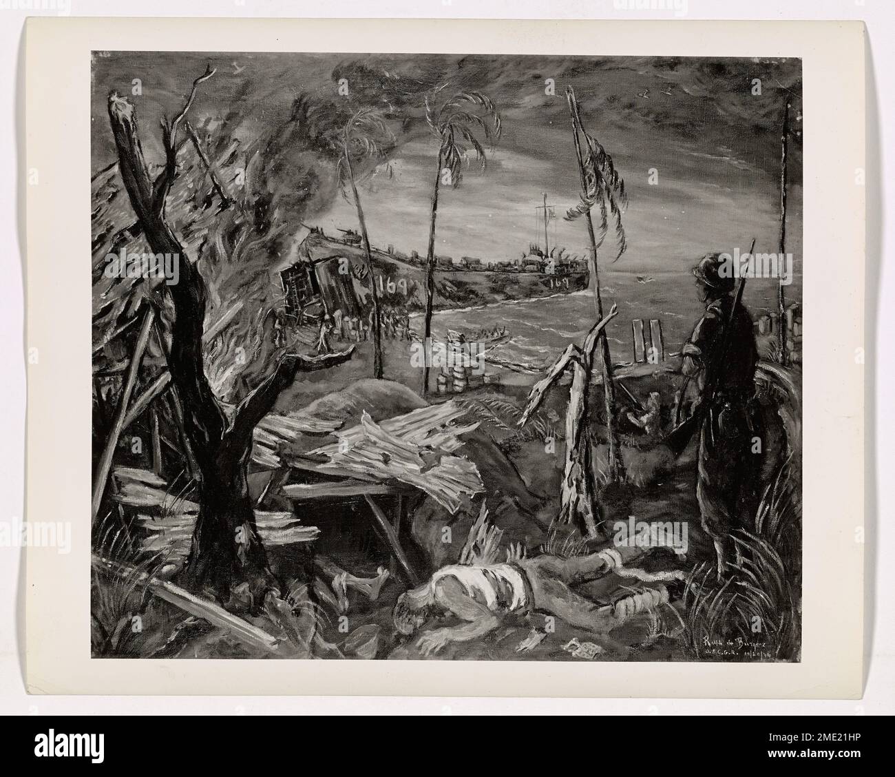 This artwork by Coast Guard Combat Artist Ralph de Burgos depicts the ...