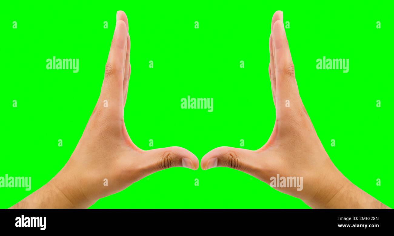 hands making the parenthesis with copyspace in the middle isolated ...