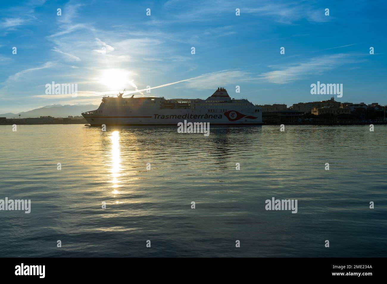MALAGA, SPAIN - JANUARY 14, 2023: Panoramic view of Malaga port on ...