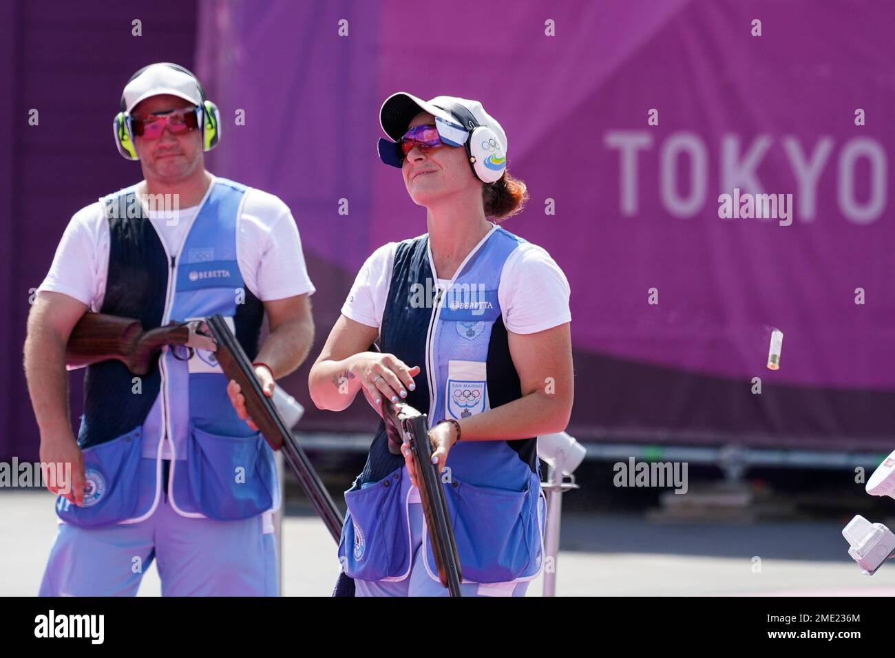Gian Marco Berti, left, Alessandra Perilli, both of San Marino, react ...