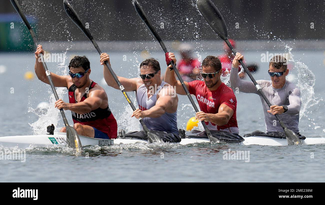 Nicholas Matveev, left, Mark de Jonge, second left, Pierre-Luc Poulin ...