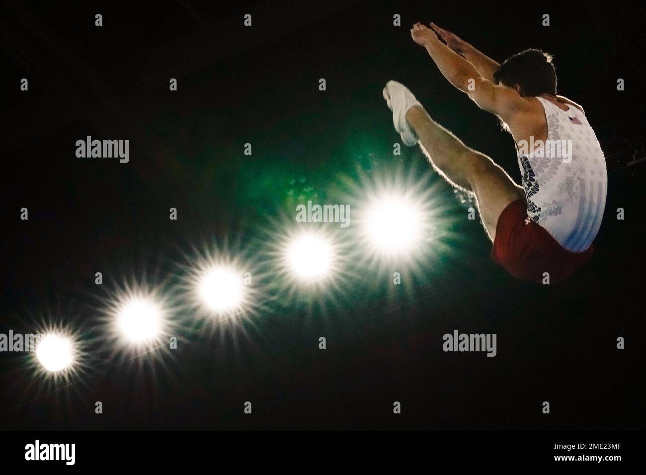 Aliaksei Shostak, of United States, competes in in the men's trampoline ...