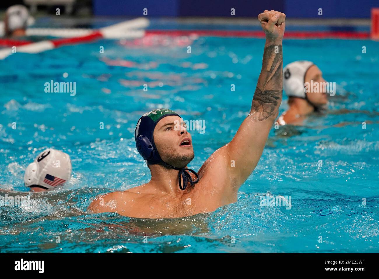 Hungary's Matyas Pasztor (7) celebrates after scoring a goal against ...