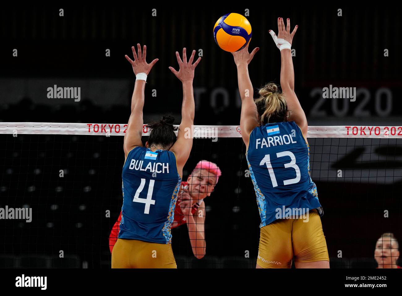 Turkey's Ebrar Karakurt hits the ball to pass the block during the ...