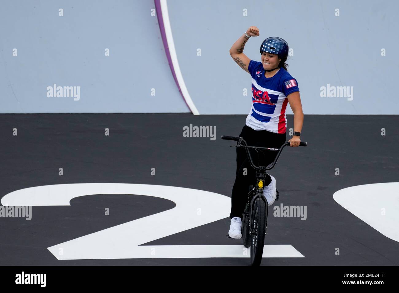 Perris Benegas of the United States celebrates her score in the women's ...