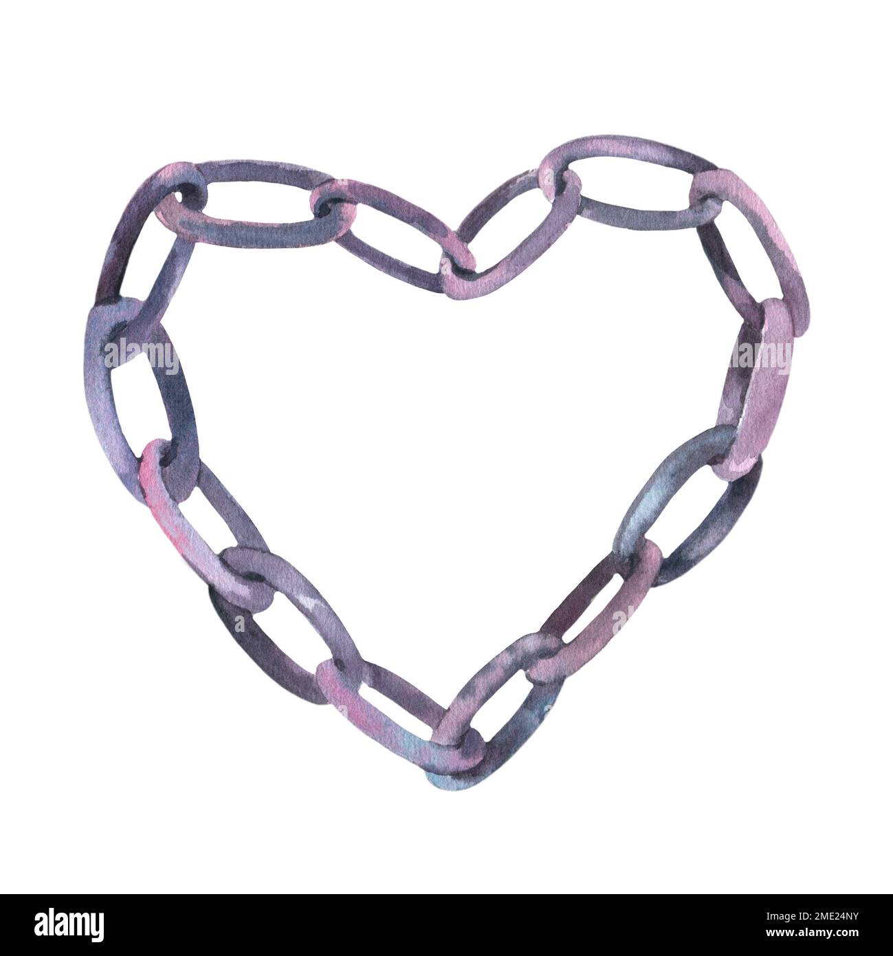 Watercolor Illustration Hand Drawn Grey Heart Shaped Chain Isolated On White Background Clip