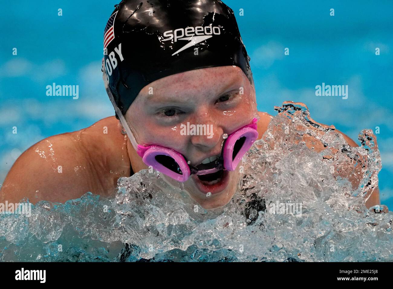 Lydia Jacoby, of United States, swims in a mixed 4x100-meter medley ...
