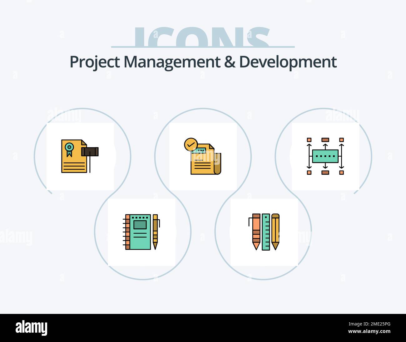 Project Management And Development Line Filled Icon Pack 5 Icon Design. notebook. sketch ...
