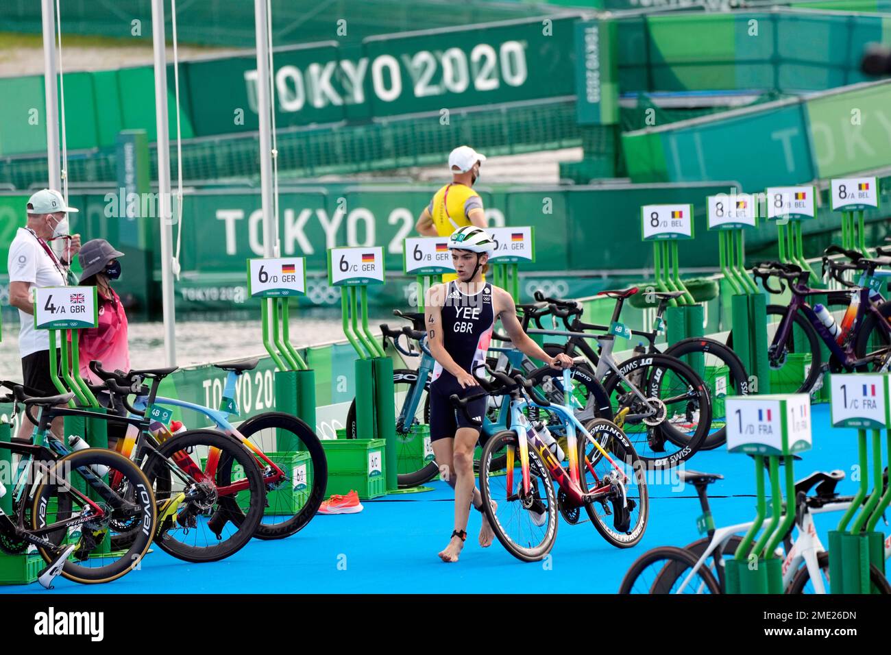 Alex Yee of Britain transitions from the bike as he competes at the ...
