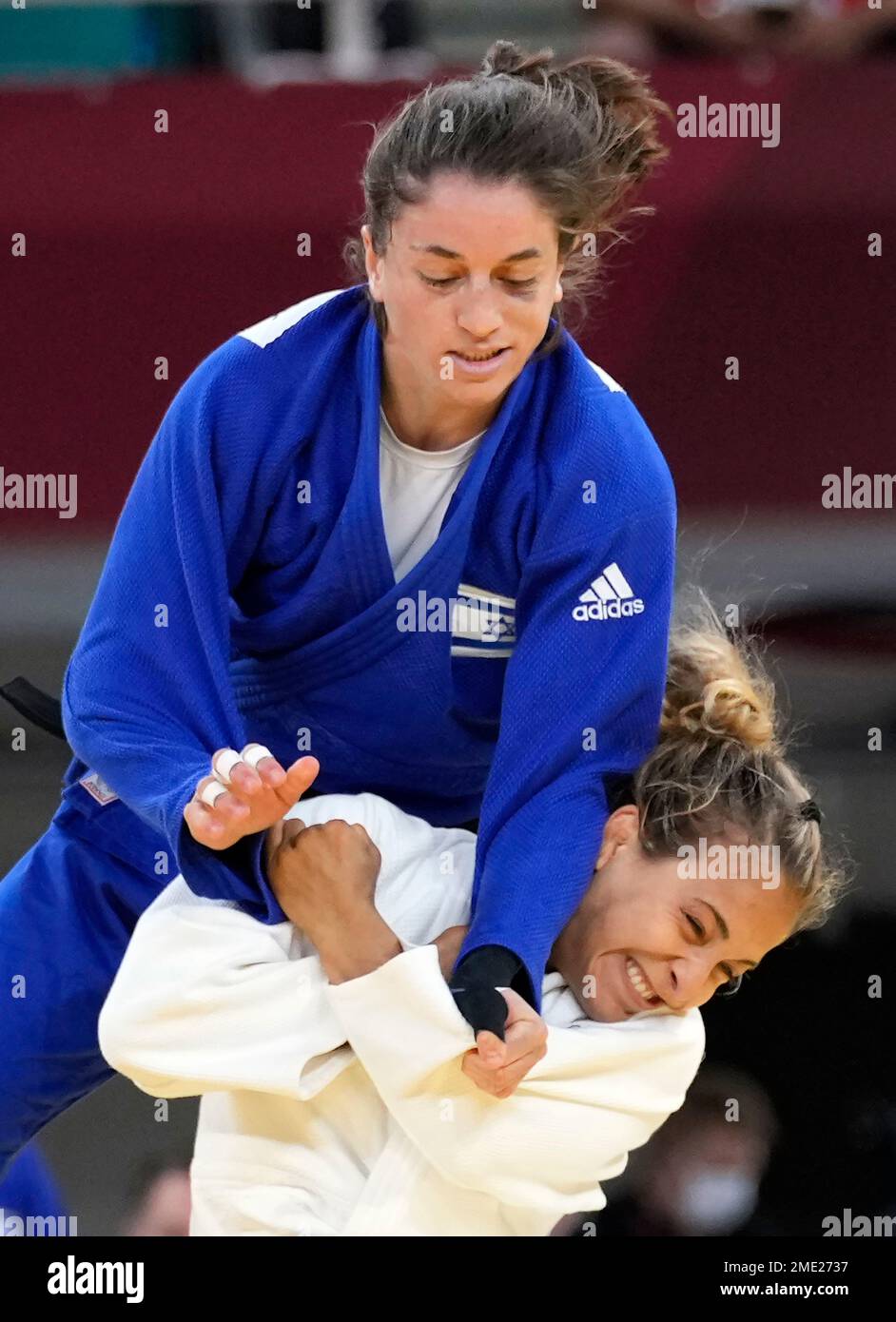 Timna Nelson Levy of Israel, top, and Odette Giuffrida of Italy compete ...