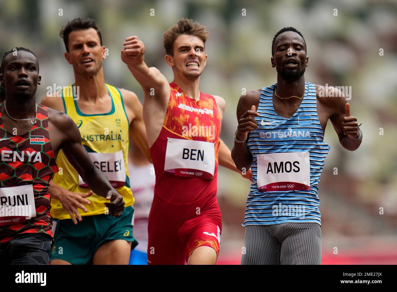 Nijel Amos, of Botswana, wins a heat in the men's 800-meter run at the ...